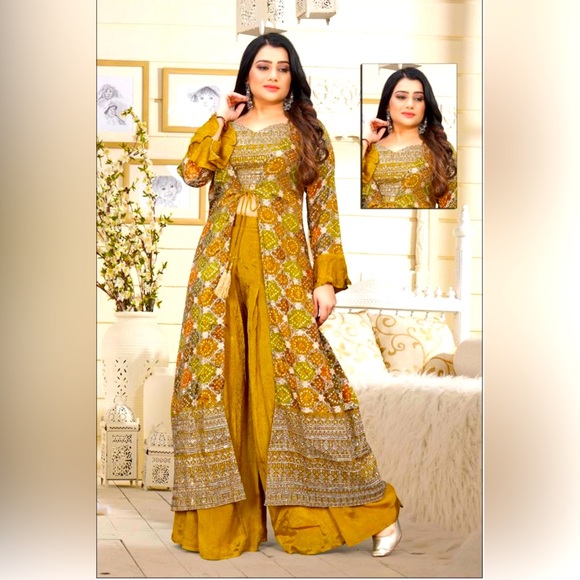 Dresses | Indian Dress With Plazo With Small Blouse And Long Jacket ...